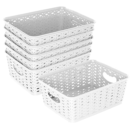 LARQUE Plastic Storage Bins, 6 Pack, 10.2 in x 7.3 in x 3.9 in - Small Weave Organization and Storage Bins, Perfect for Kitchens, Pantries, Craft Rooms Bookshelves and More