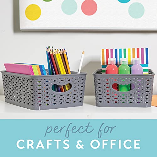 LARQUE Plastic Storage Bins, 6 Pack, 10.2 in x 7.3 in x 3.9 in - Small Weave Organization and Storage Bins, Perfect for Kitchens, Pantries, Craft Rooms Bookshelves and More