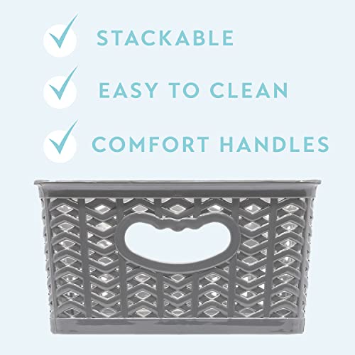 LARQUE Plastic Storage Bins, 6 Pack, 10.2 in x 7.3 in x 3.9 in - Small Weave Organization and Storage Bins, Perfect for Kitchens, Pantries, Craft Rooms Bookshelves and More