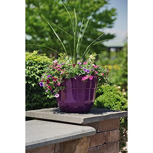 Garden Elements Glazed Brushed Happy Large Plastic Planter, 15" (2, Purple)
