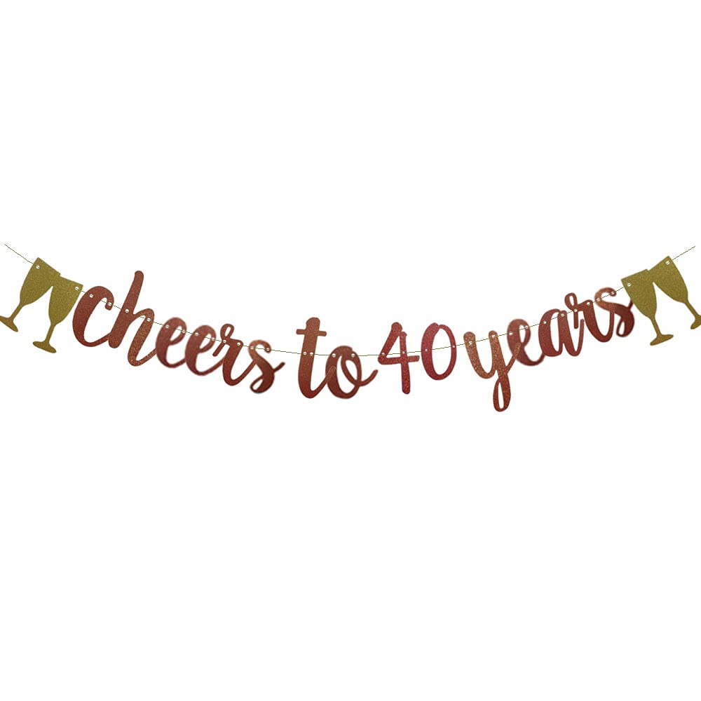 Cheers To 40 Years Banner,Pre-Strung, Rose Gold Paper Glitter Party Decorations For 40TH Wedding Anniversary 40 Years Old 40TH Birthday Party Supplies Letters Rose Gold ZHAOFEIHN