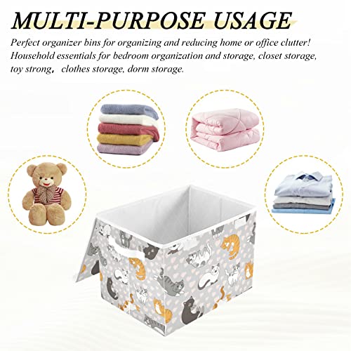 Kigai Cats & Hearts Storage Baskets for Shelves Foldable Closet Basket Storage Bins with Lid for Clothes Home Office Toys Organizers
