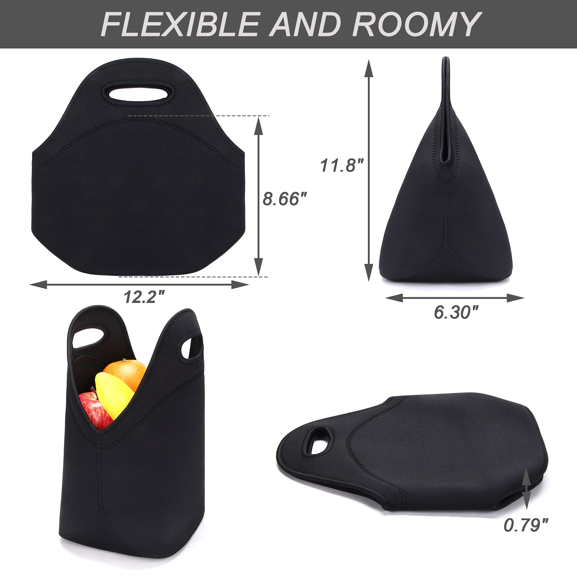 Neoprene Lunch Bag for Women Insulated Lunch Tote Bags Washable Lunch Container Box for Work Picnic Lightweight Meal Prep Bags for Men (Black)