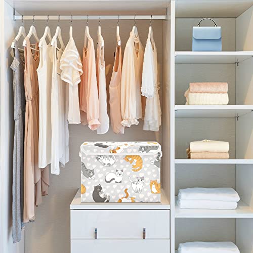 Kigai Cats & Hearts Storage Baskets for Shelves Foldable Closet Basket Storage Bins with Lid for Clothes Home Office Toys Organizers
