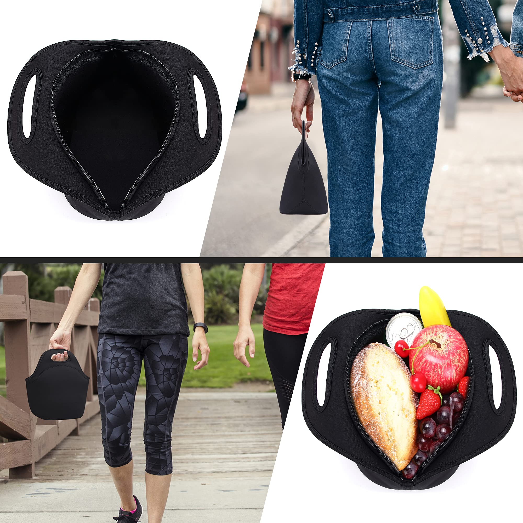 Neoprene Lunch Bag for Women Insulated Lunch Tote Bags Washable Lunch Container Box for Work Picnic Lightweight Meal Prep Bags for Men (Black)