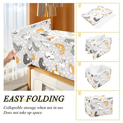 Kigai Cats & Hearts Storage Baskets for Shelves Foldable Closet Basket Storage Bins with Lid for Clothes Home Office Toys Organizers