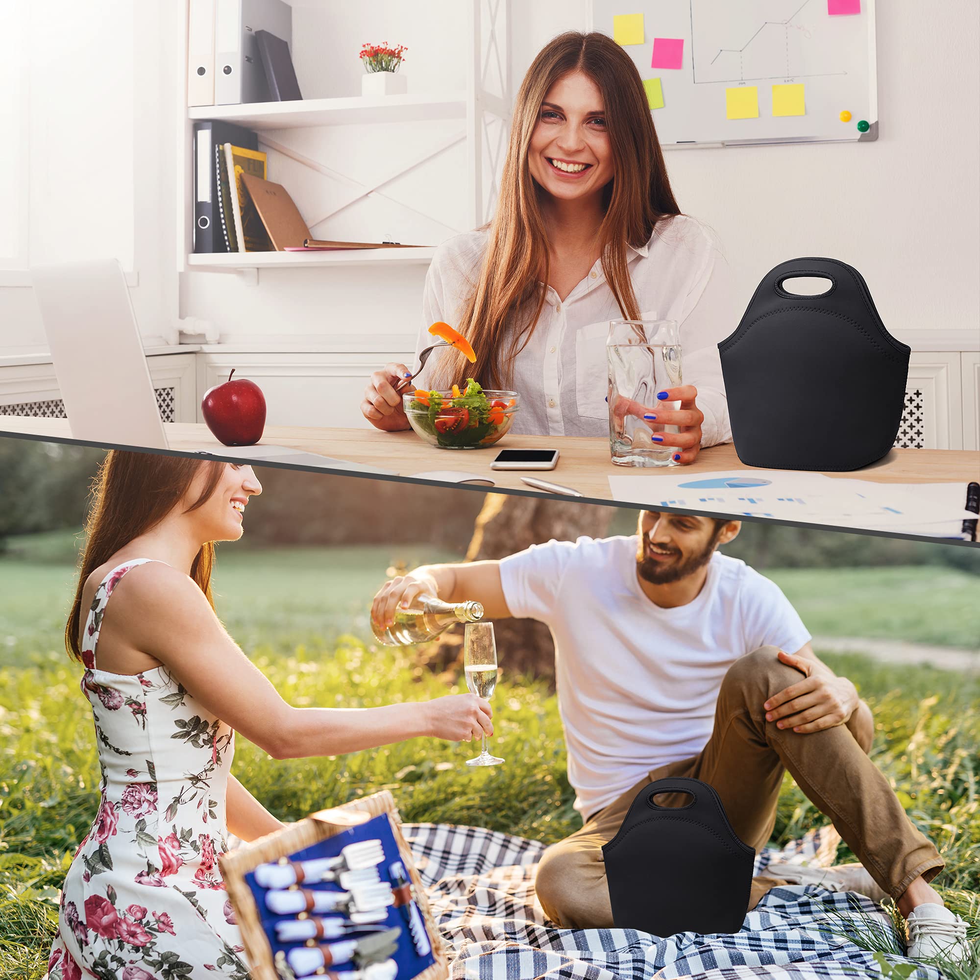 Neoprene Lunch Bag for Women Insulated Lunch Tote Bags Washable Lunch Container Box for Work Picnic Lightweight Meal Prep Bags for Men (Black)