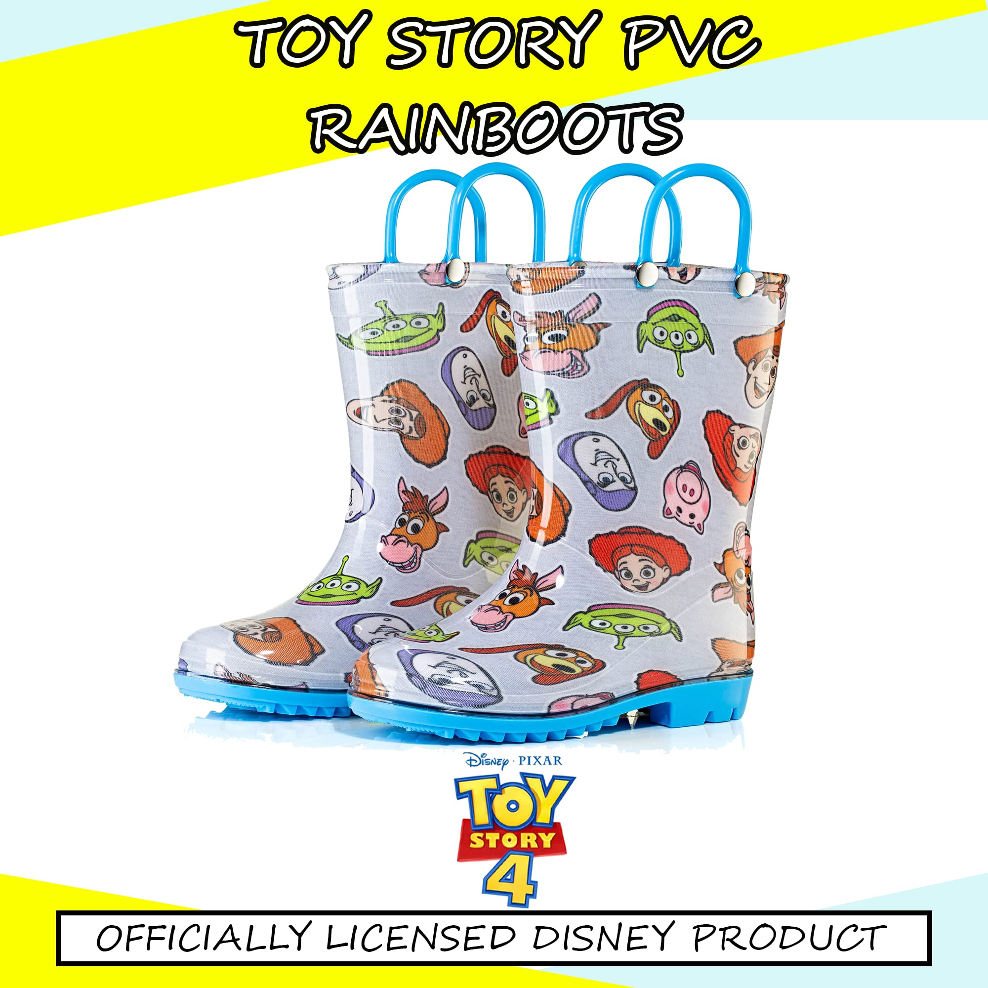 Disney Toy Story Kids PVC Waterproof Rainboots - Woody, Buzz Lightyear, Aliens, Hamm, Rex and Slinky Dog - Size 9 Toddler