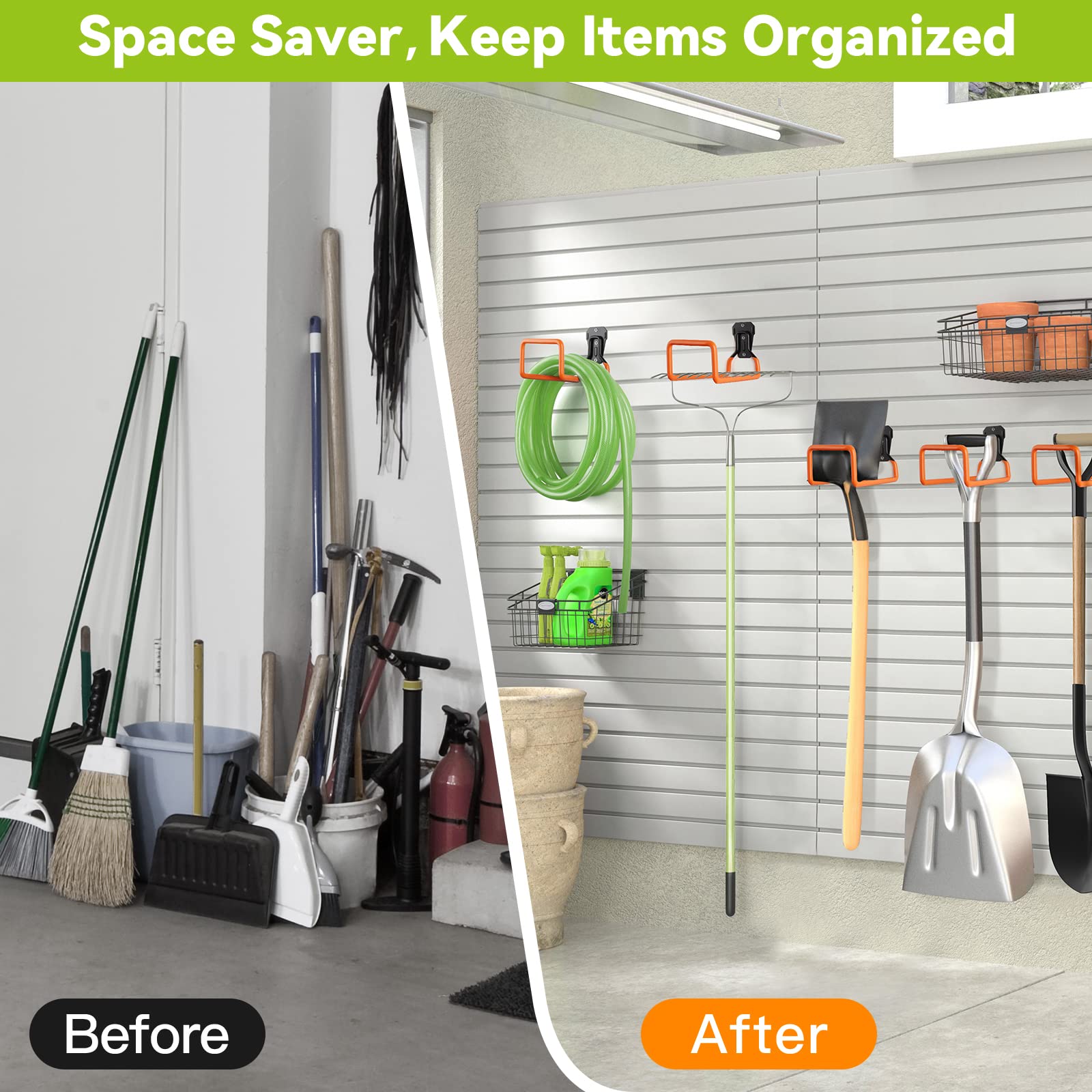 UPCERA Hose Holder Stand Wall Mount, 2Pcs Heavy Duty Garden Hose Hanger Reel, Metal Water Pipe Tube Hooks Rack for Outside Yard, Garage, Storage Organizer - Orange