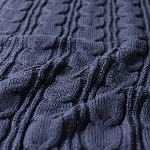 SCISCI Throw Blanket Lightweight Cable Knit for Sofa Bed,Super Soft Warm Blanket for Couch Cozy Sweater Style Blanket,Blanket 60 x 80 Inch,Machine Washable Throw Blankets,Navy Blue