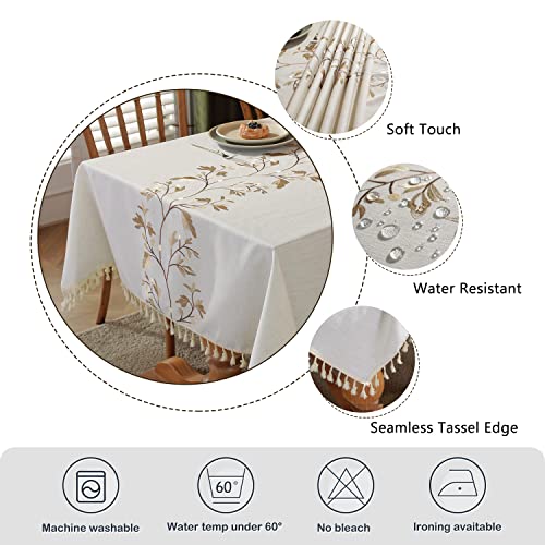 Laolitou Cotton Linen Table Cloth for Dining Table Farmhouse Kitchen Rectangle Tablecloth Coffee Table Cover, Beige, Coffee Flower, 55x70 Inch