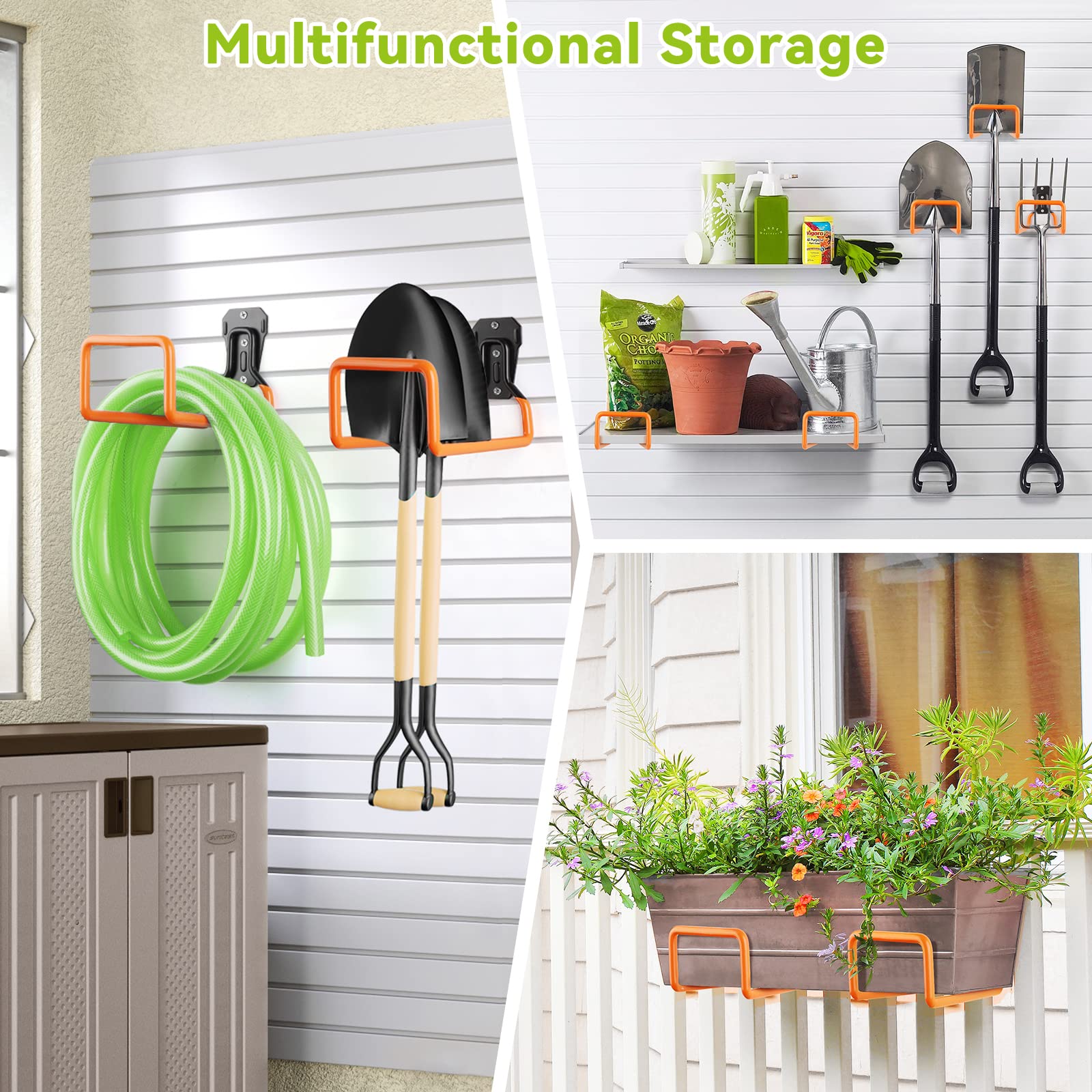 UPCERA Hose Holder Stand Wall Mount, 2Pcs Heavy Duty Garden Hose Hanger Reel, Metal Water Pipe Tube Hooks Rack for Outside Yard, Garage, Storage Organizer - Orange