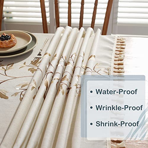 Laolitou Cotton Linen Table Cloth for Dining Table Farmhouse Kitchen Rectangle Tablecloth Coffee Table Cover, Beige, Coffee Flower, 55x70 Inch