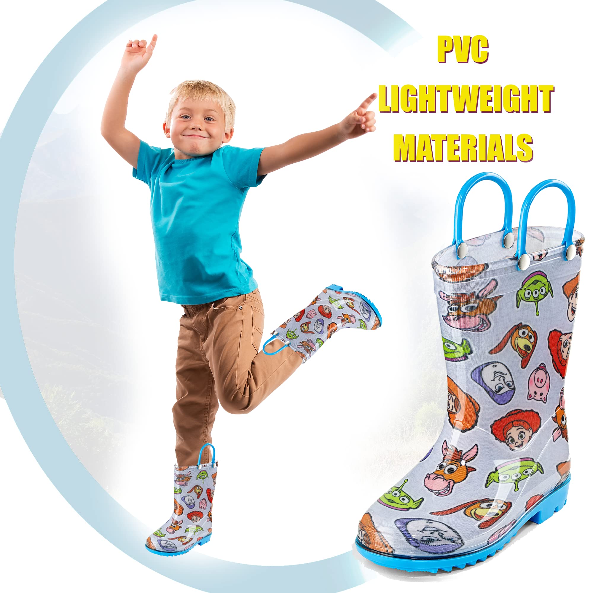 Disney Toy Story Kids PVC Waterproof Rainboots - Woody, Buzz Lightyear, Aliens, Hamm, Rex and Slinky Dog - Size 9 Toddler