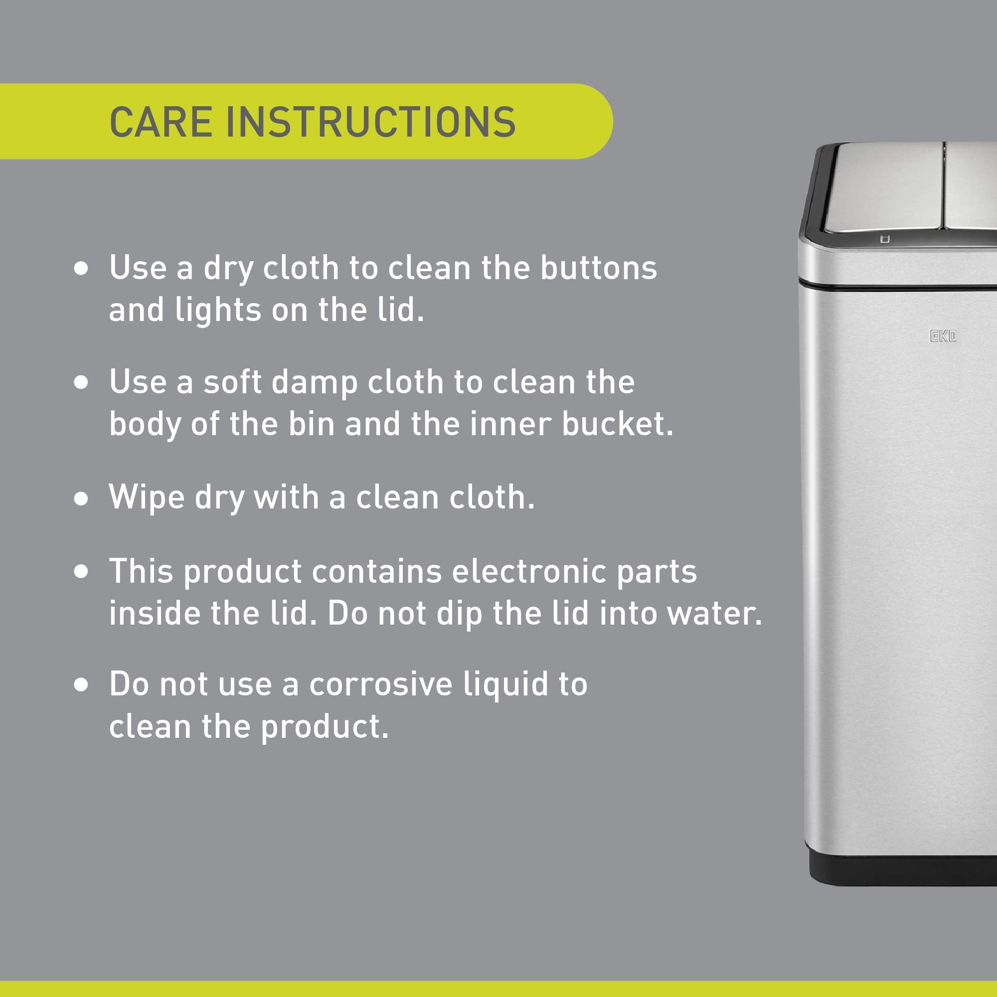 EKO Deluxe Phantom 45 Liter / 11.8 Gallon Touchless Motion Sensor Trash Can, 50 Liter Vertical, Brushed Stainless Steel Finish
