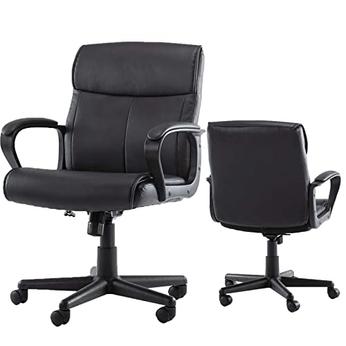 Executive Office Chair Computer Desk Chair with Padded Armrests, Ergonomic Chair Mid Back Lumbar Support and Adjustable Height & Tilt Angle Home Office Desk Chairs PU Leather Swivel Rolling Chair