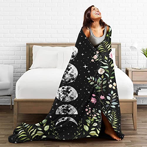 Floral Lunar Night Sky Moon Eclipse Blanket Fleece Soft Throw Blankets All Season Warm Lightweight Blankets for Bed Sofa Couch 50"X40"