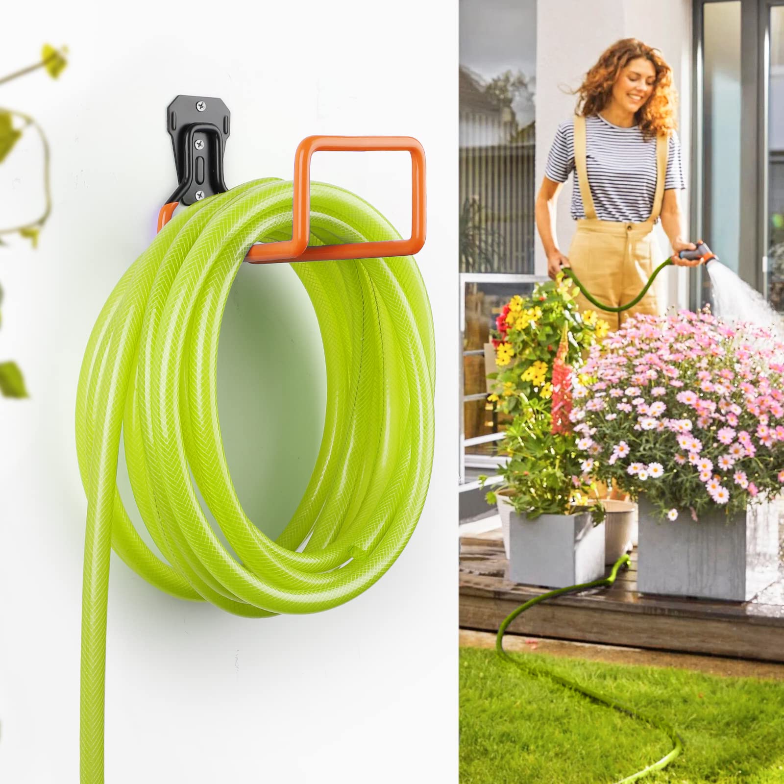 UPCERA Hose Holder Stand Wall Mount, 2Pcs Heavy Duty Garden Hose Hanger Reel, Metal Water Pipe Tube Hooks Rack for Outside Yard, Garage, Storage Organizer - Orange