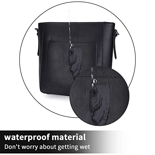 HKCLUF Crossbody Bags for Women Vegan Leather Boho Bucket Bag With 2PCS Replacement Leopard Guitar Strap Crossbody Purse and Handbags(Black)