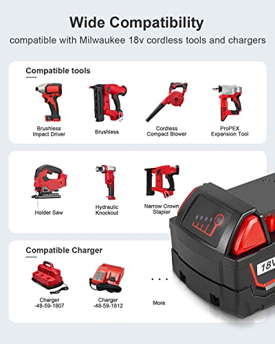 Aoasur 6-Pack 6.0Ah 18V Battery Replacement for Milwaukee M - 18 Battery