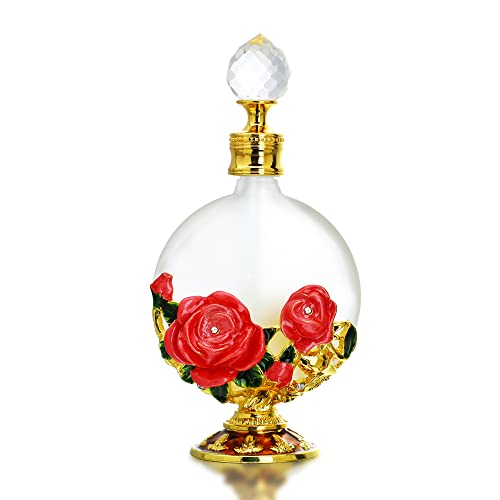 YU FENG Vintage Glass Perfume Bottle Empty Refillble Decorative Rose Flower Style Fancy Crystal Perfume Bottles(Clear,30ML)