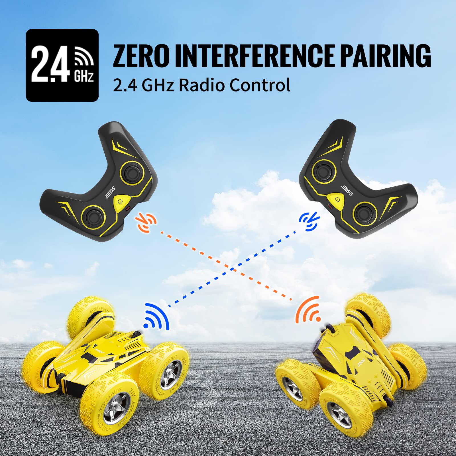 SGILE RC Stunt Car Toy Gift, 4WD Remote Control Car with 2 Sided 360 Rotating Rc Car for Kids Girls Boys Age 6 7 8 12, Yellow