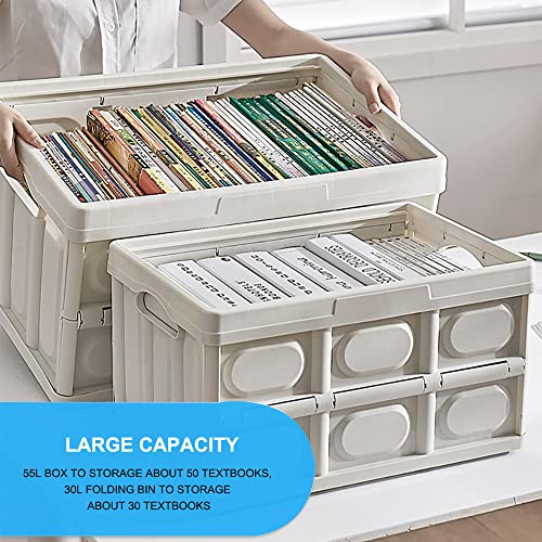 Folding Storage Bin with MDF Lid, 30L Storage Box Container Stackable Shelf Baskets Cloth Closet Car Organizers Outdoor Picnic Transport Box Toy Clothes Books Holder Plastic Collapsible Tote Crate