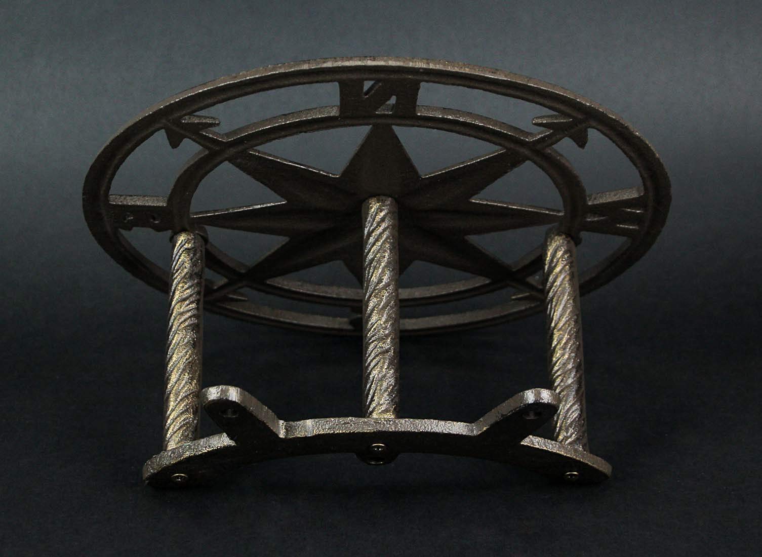 Bronze Finish Cast Iron Nautical Compass Rose Decorative Wall Mounted Garden Hose Hanger - Easy to Install - Coastal Outdoor Decor - 12 Inches in Diameter