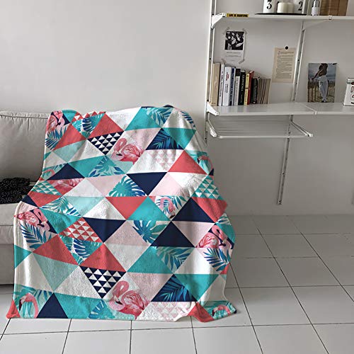 Flannel Fleece Microfiber Throw Blanket Summer Tropical Palm Tree Flamingo Triangular Lattice Soft Warm Fuzzy Lightweight Bed Blankets for Couch Bedroom Living Room 50x80 Inch