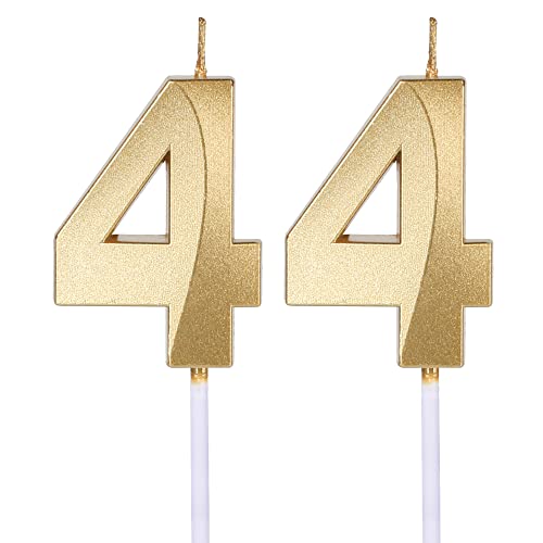 Gold 44th Birthday Candles for Cakes, Number 44 Candle Cake Topper for Party Anniversary Wedding Celebration Decoration