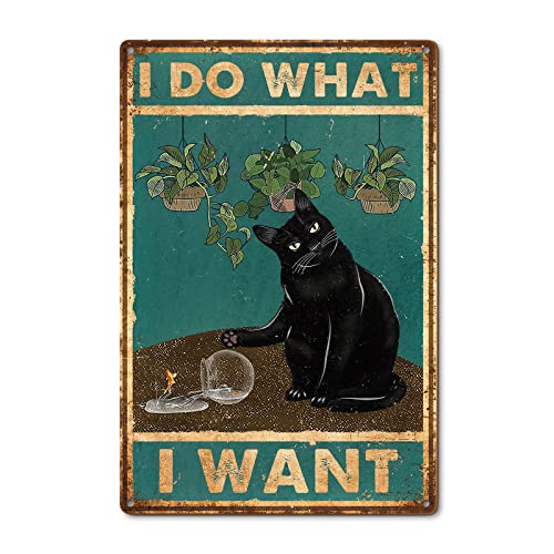 Vintage Funny Black Cat Posters Wall Decor Signs, Duplex Printed Retro Home Wall Art Decor for Garden, Courtyard, Office, Cafe, Restroom, Cat Gifts for Cat Lovers 8x12 Inches, 1PCS