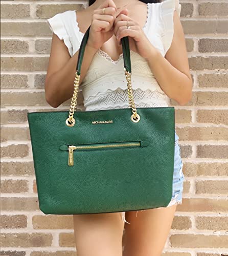 Michael Kors Jet Set Medium Front Pocket Chain Top Zip Tote Jewel Green