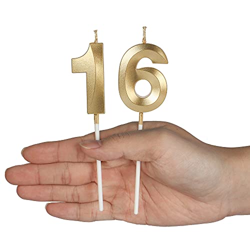 Gold 44th Birthday Candles for Cakes, Number 44 Candle Cake Topper for Party Anniversary Wedding Celebration Decoration