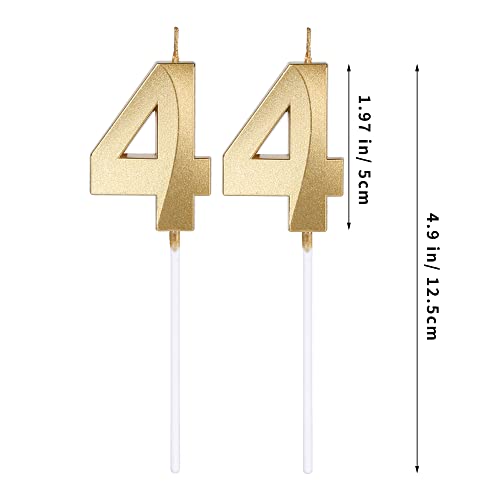 Gold 44th Birthday Candles for Cakes, Number 44 Candle Cake Topper for Party Anniversary Wedding Celebration Decoration