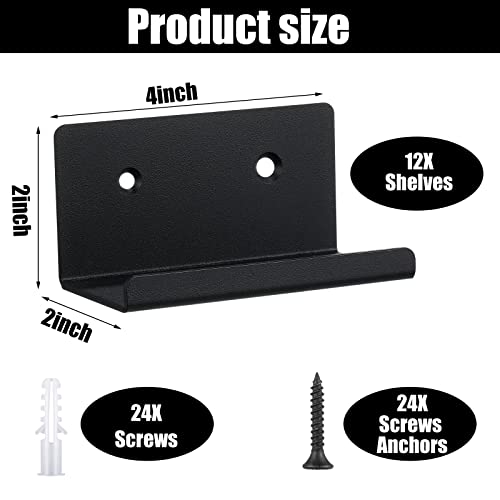 12 Pcs Vinyl Record Shelf Wall Mount Vinyl Holder Black Metal Floating Shelf for Albums Records Storage Display Home Wall Decor