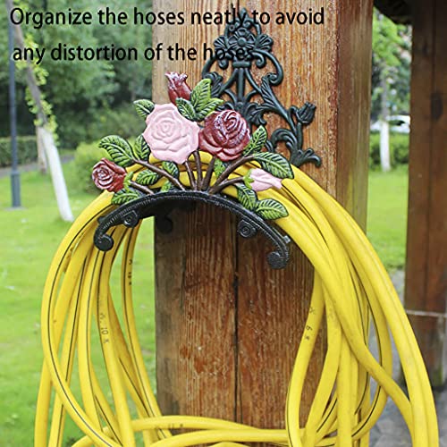 AKDXMHeavy Duty Garden Hose Holder,Water Hose Holder Wall Mount,Garden Butler Hose Hanger,Wrought Iron Craft,Graceful Pattern,Decorative Garden,B