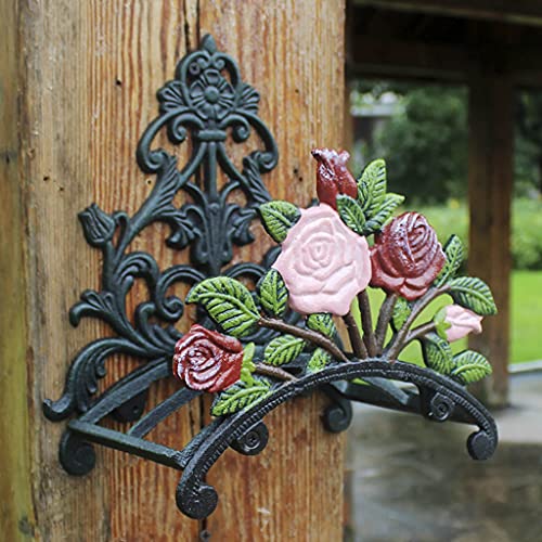 AKDXMHeavy Duty Garden Hose Holder,Water Hose Holder Wall Mount,Garden Butler Hose Hanger,Wrought Iron Craft,Graceful Pattern,Decorative Garden,B