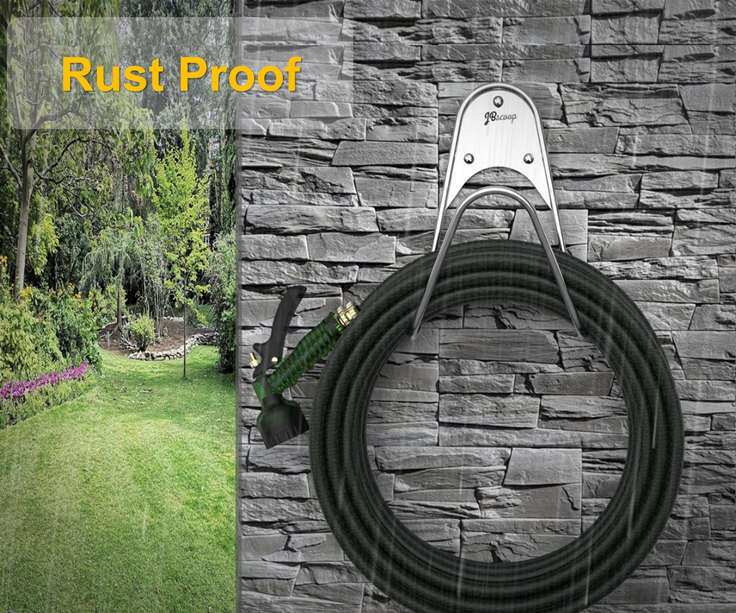 JBscoop Garden Hose Holder Stainless Steel Small Wall Mount Garden Hose Hook, Ideal for Water, Air, Hydraulic Hose, Ropes, Extension Cords Heavy Duty & Rust Proof
