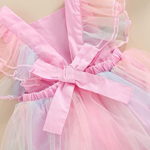 Mubineo Baby Girl Ruffle Rainbow Tulle Tutu Bowknot Princess Romper Dress (Pink, 18-24 Months)