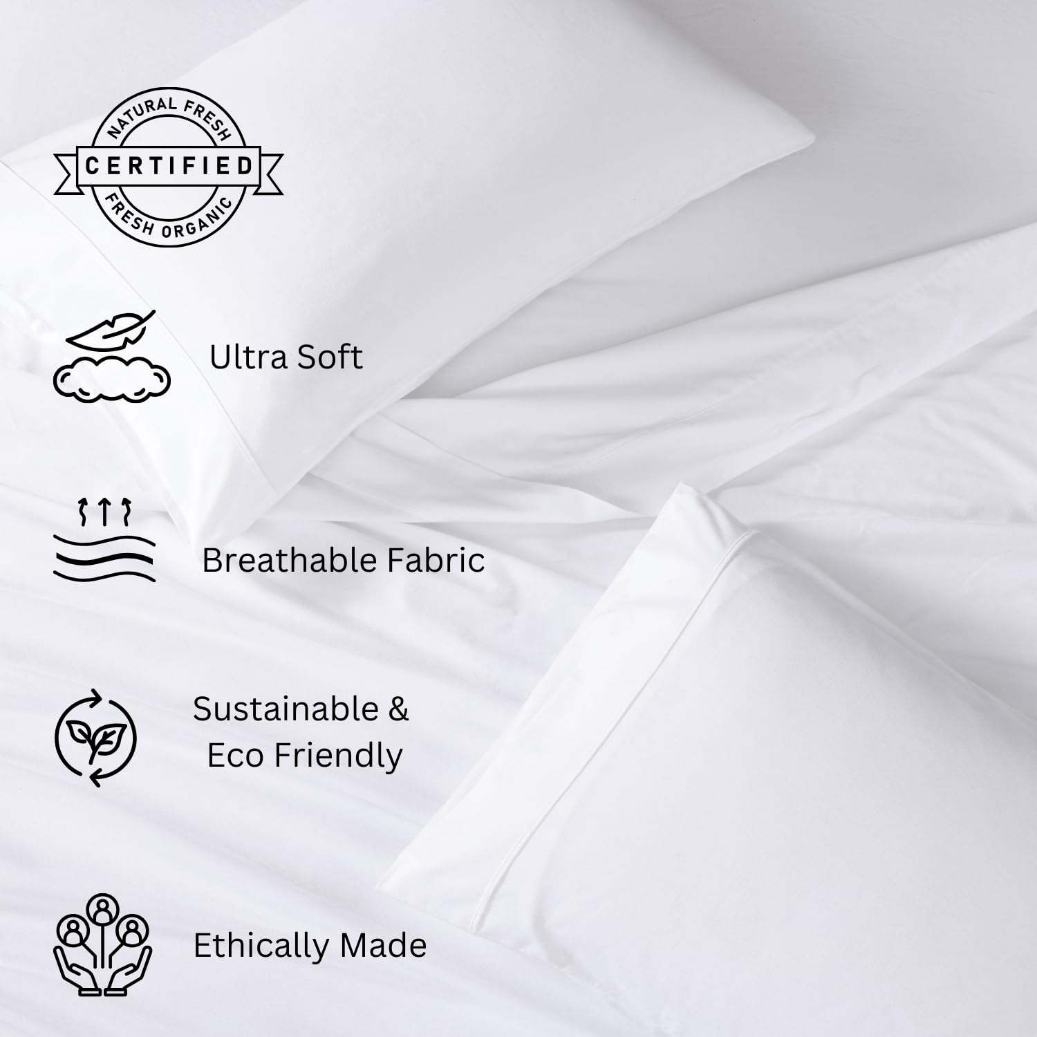 100% Organic Cotton Queen Sheets, 4-Piece bed sheets for Queen Size Bed Percale Weave Ultra Soft Best Bedding Sheets for Bed, Breathable, Fits Mattress Upto 15" Deep - White Queen Sheet Set