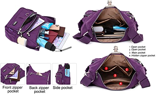 JiaYou Women Nylon Croosbody Bag Casual Hobo Bag fit for Shooping Travel(Purple,6 Liters)