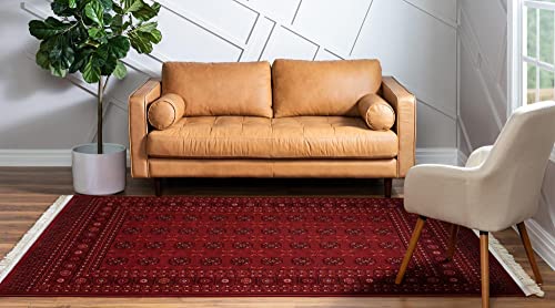Rugs.com Bokhara Collection Rug – 6' x 9' Red Low Rug Perfect for Bedrooms, Dining Rooms, Living Rooms