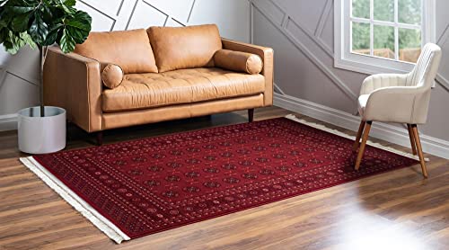 Rugs.com Bokhara Collection Rug – 6' x 9' Red Low Rug Perfect for Bedrooms, Dining Rooms, Living Rooms
