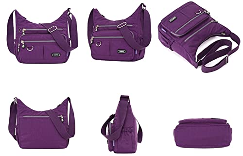 JiaYou Women Nylon Croosbody Bag Casual Hobo Bag fit for Shooping Travel(Purple,6 Liters)