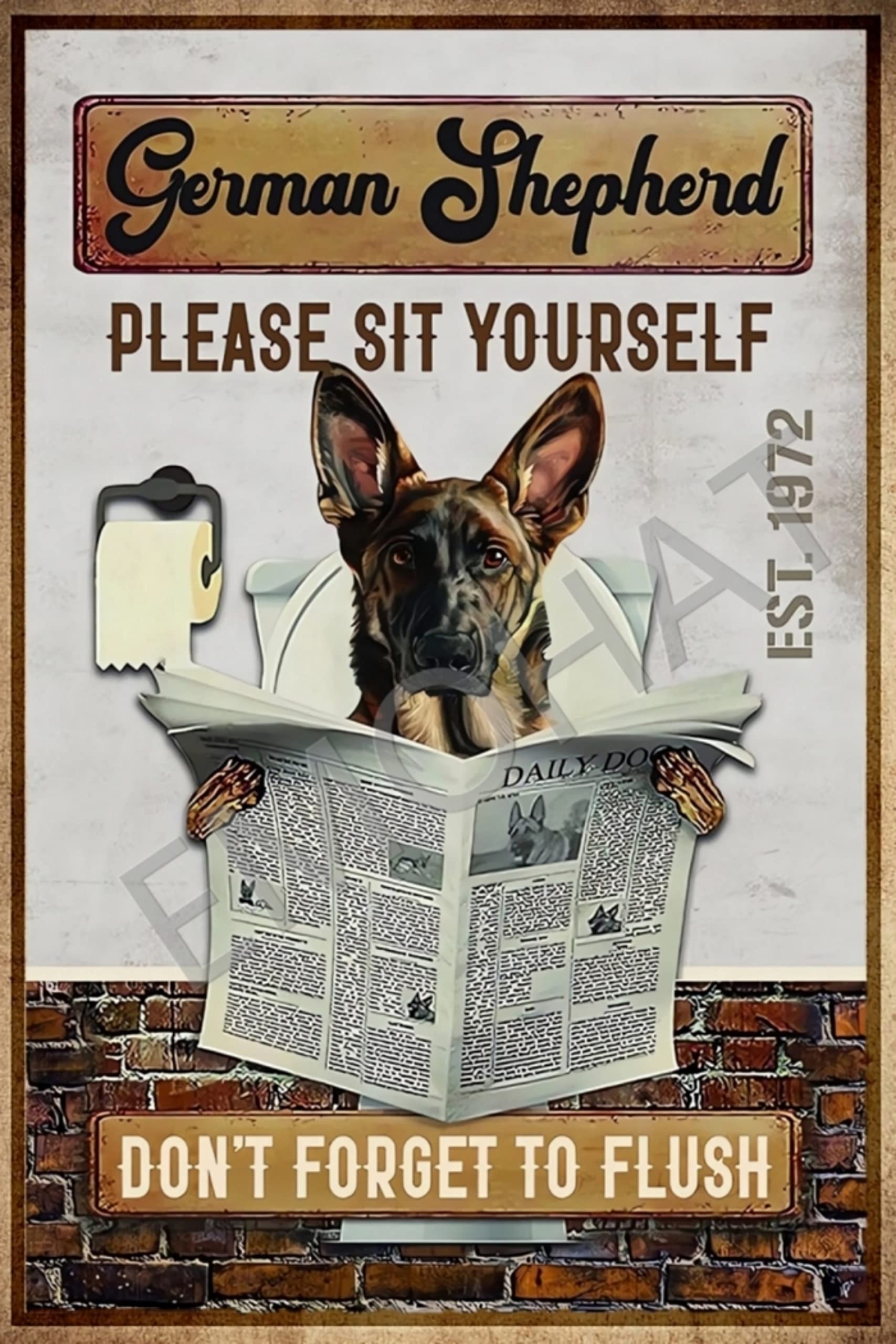 EMOHAT Tin Wall Sign Metal Poster German Shepherd Please Sit Yourself Signs Home Bedroom Office Classroom Restaurant Tin Sign Wall Decoration 8x12 Inches