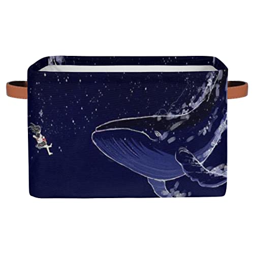 Pardick Large Collapsible Storage Bins ,Universe Whale Decorative Canvas Fabric Storage Boxes Organizer with Handlesļ¼Rectangular Baskets Bin for Home Shelves Closet Nursery Gifts