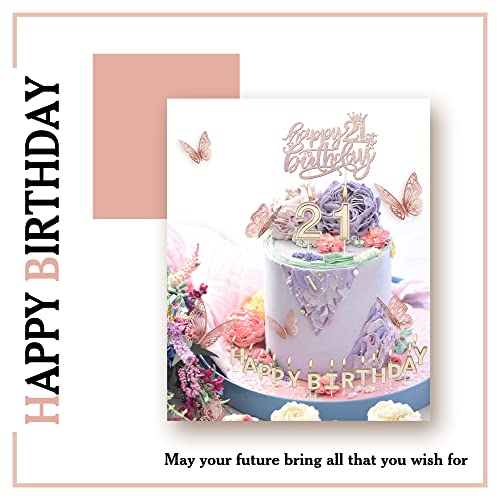 LOLtime 21st Birthday Decorations for Her, Including 21st Birthday Crown, Cake Topper, Tiara, Sash, Butterfly Decorations, Happy Birthday Candles, 21st Birthday Gifts for Her