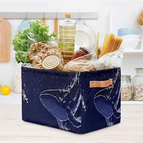 Pardick Large Collapsible Storage Bins ,Universe Whale Decorative Canvas Fabric Storage Boxes Organizer with Handles,Rectangular Baskets Bin for Home Shelves Closet Nursery Gifts