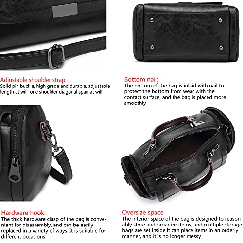 KKP Women's Purse Leather Handbags Women Travel Satchel Bag Adjustable Strap Boston Bag-Black
