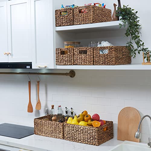 BLUEWEST Woven Baskets for Storage (Set of 4), 15.2" x 11.8" Natural Wicker Hyacinth Storage Basket with Firm Built-in Handles, Multifunction Handwoven Basket for Organizing Kitchen/Bathroom/Laundry Room/Wardrobe/Living Room